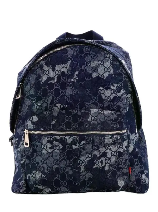 Gucci Zip Front Pocket Camouflage Gg Denim Backpack - Blue