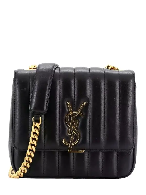 Saint Laurent Vicky Vertical Quilted Leather Medium Crossbody Bag - Black