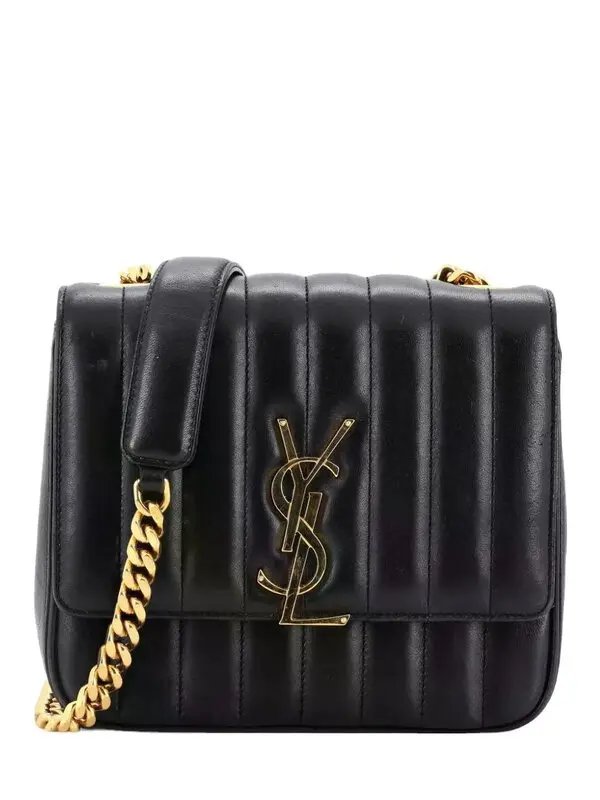 Saint Laurent Vicky Vertical Quilted Leather Medium Crossbody Bag - Black