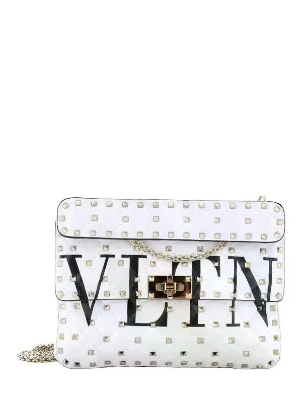Valentino Garavani Vltn Rockstud Spike Flap Bag Quilted Leather Medium - White