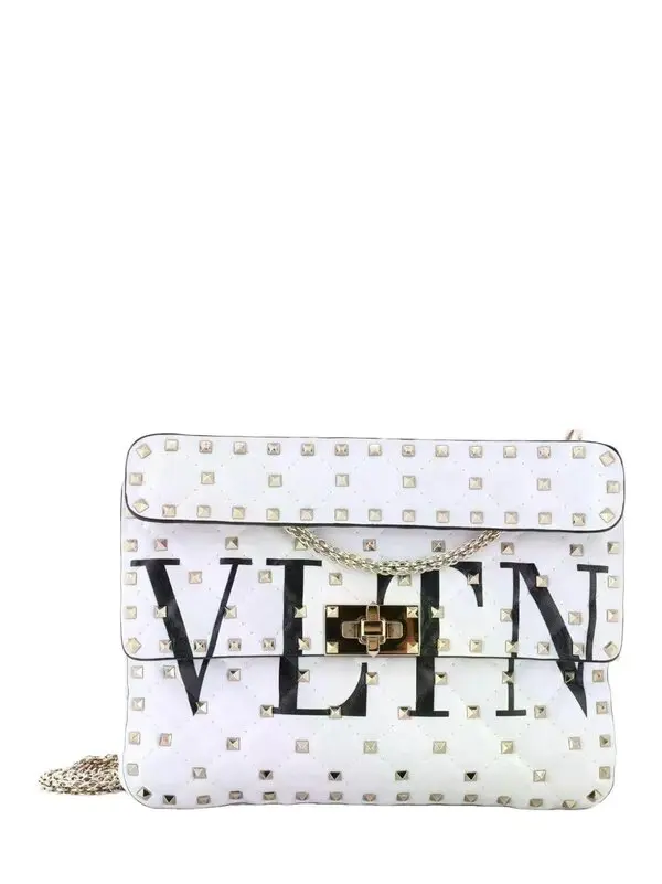 Valentino Garavani Vltn Rockstud Spike Flap Bag Quilted Leather Medium - White