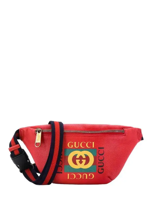 Gucci Logo Printed Leather Small Belt Bag - Red