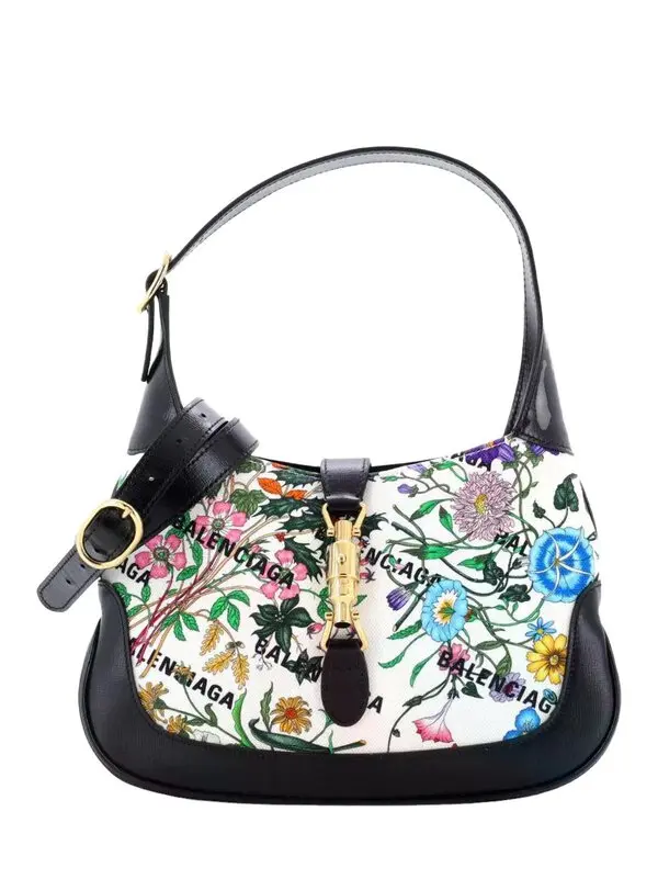 Balenciaga X Gucci The Hacker Project Jackie 1961 Flora Canvas Small Hobo Bag - Black