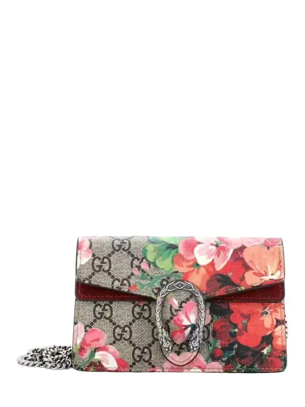 Gucci Dionysus Blooms Print Gg Coated Canvas Super Mini Crossbody Bag - Brown