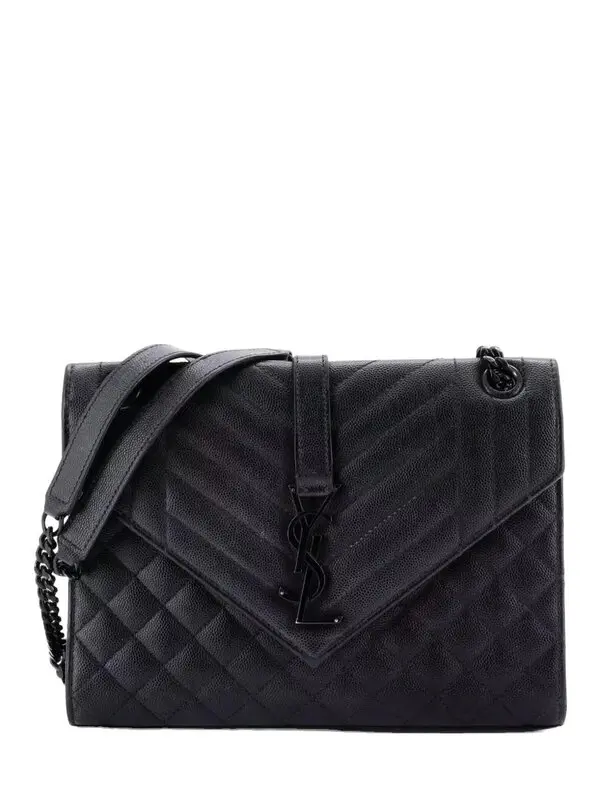 Saint Laurent Classic Monogram Envelope Satchel Mixed Matelasse Leather Medium - Black