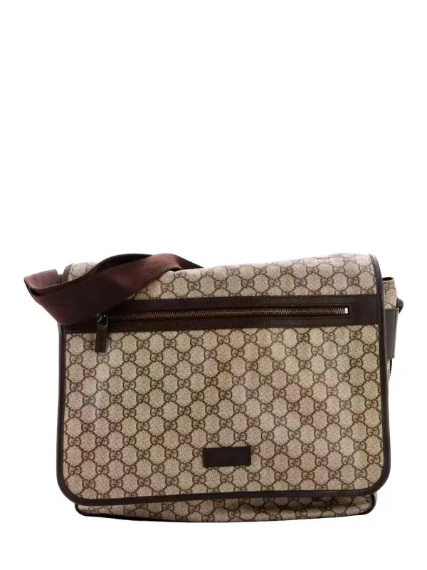 Gucci Web Strap Messenger Bag Gg Coated Canvas - Brown