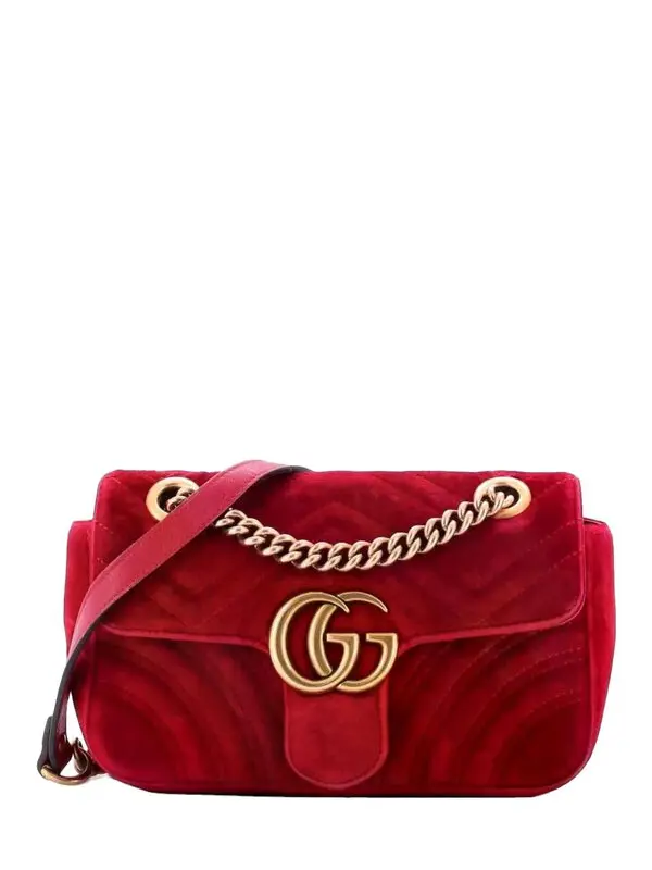 Gucci Gg Marmont Flap Bag Matelasse Velvet Mini Shoulder Bag - Red