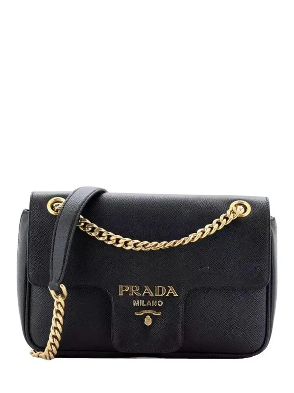 Prada Pattina Flap Shoulder Bag Saffiano Leather Small - Black