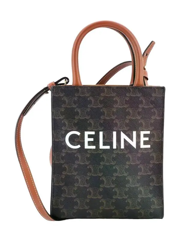 Celine Vertical Cabas Tote Triomphe Coated Canvas Mini Satchel - Brown