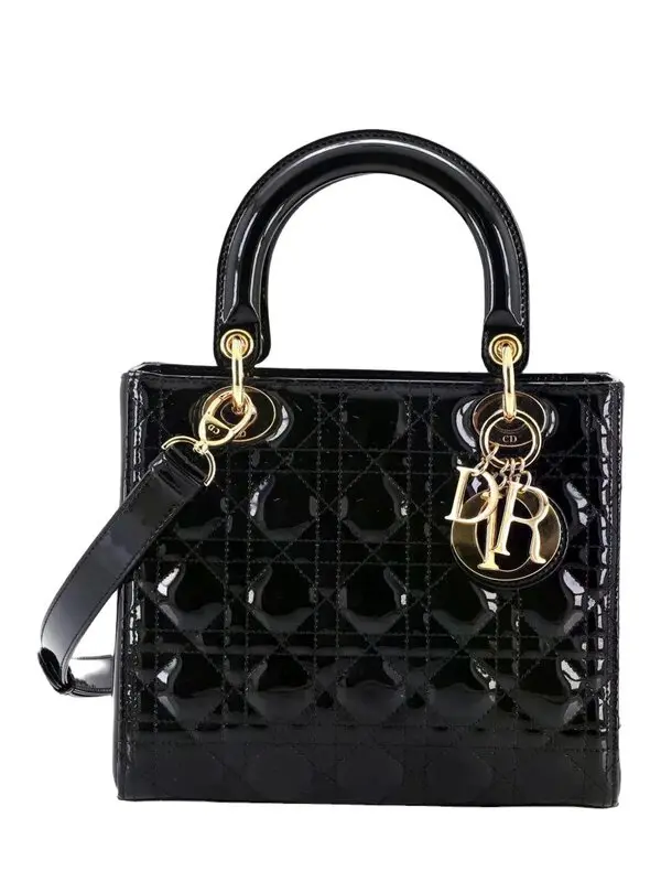 Dior Lady Medium Satchel Cannage Quilt Patent - Black