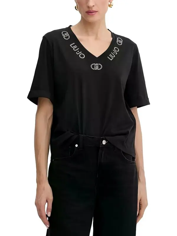 Liu Jo Embellished V-neck T-shirt - Black
