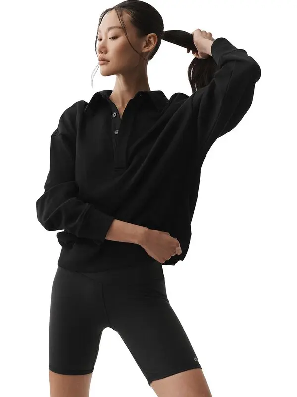 Alo Yoga Take It Easy Long Sleeve Henley Pullover Top - Black