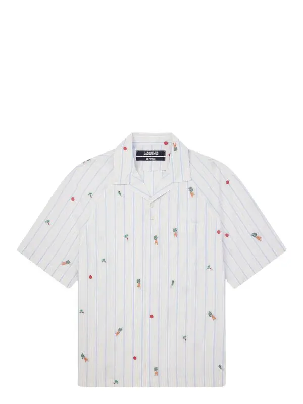 Jacquemus La Chemise Romarin Embroidered Striped Cotton-poplin Shirt - Blue