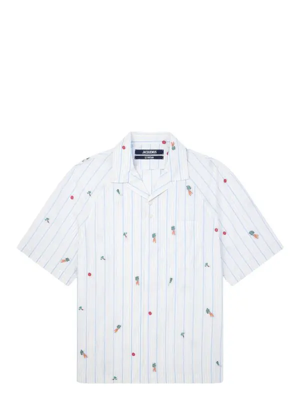 Jacquemus La Chemise Romarin Embroidered Striped Cotton-poplin Shirt - Blue