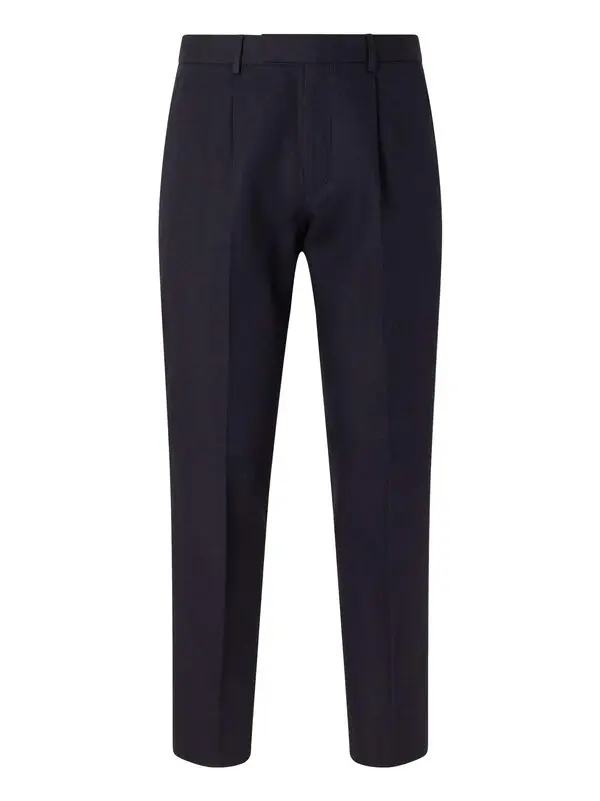Zegna Straight-leg Pleated Cotton And Linen-blend Trousers - Navy