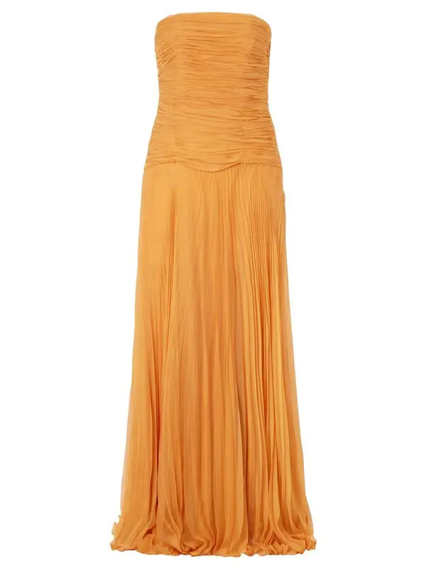 ANDRES OTALORA Puente De Sol Pleated Crinkled Silk-chiffon Maxi Dress - Orange