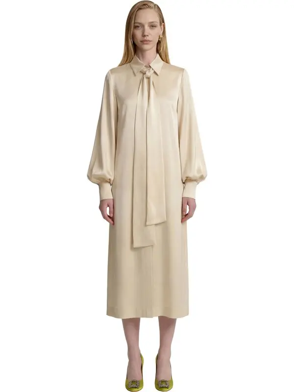 Aiste Hong Tie-neck Silk Shirt Dress - Cream