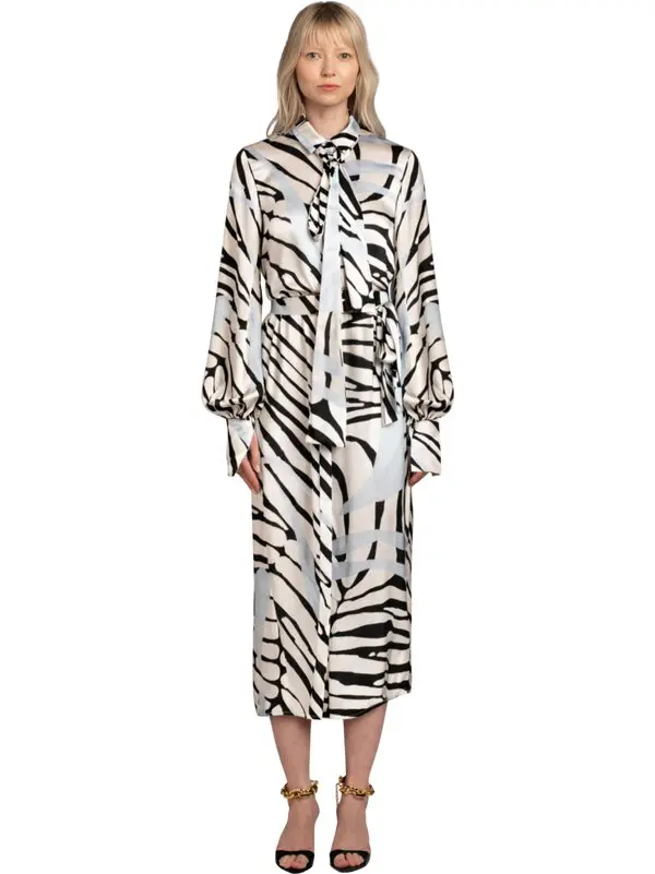 Aiste Hong Tie-neck Silk Shirt Dress - Black Stripes