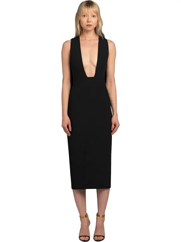 Aiste Hong Plunge Neck Midi Dress - Black