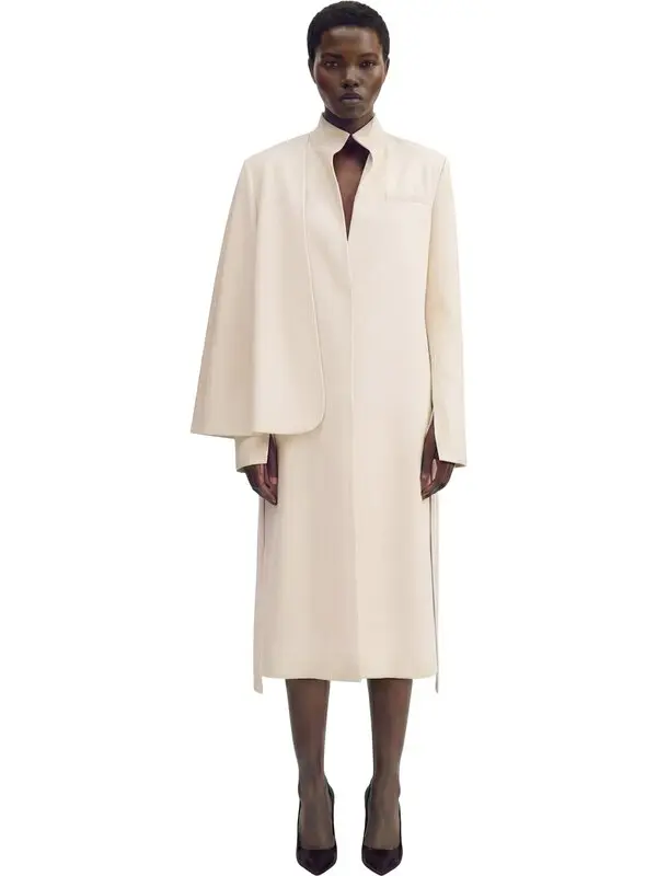 Aiste Hong Asymmetric Cape Wool Coat - Cream