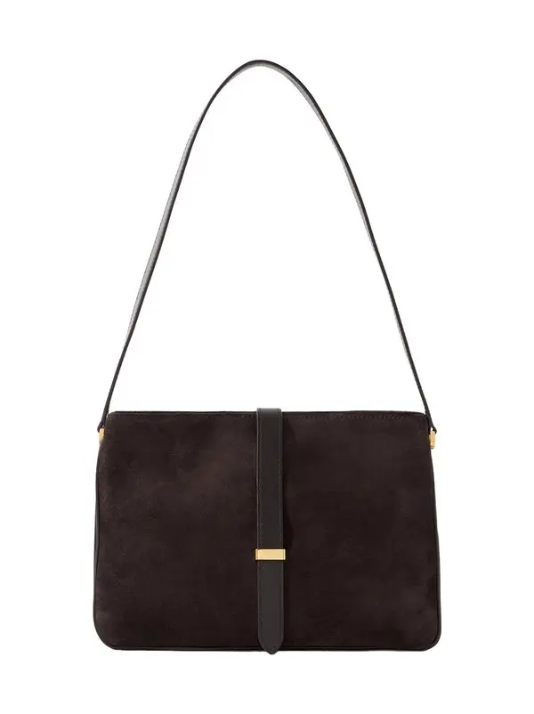 NILI LOTAN Jane Leather-trimmed Suede Shoulder Bag - Brown