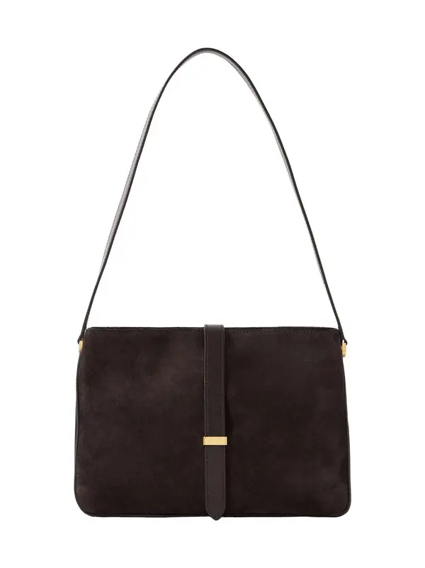 NILI LOTAN Jane Leather-trimmed Suede Shoulder Bag - Chocolate