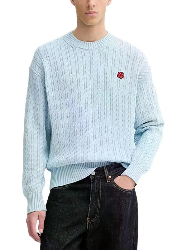 Kenzo Floral-appliqué Cable-knit Sweater - Blue