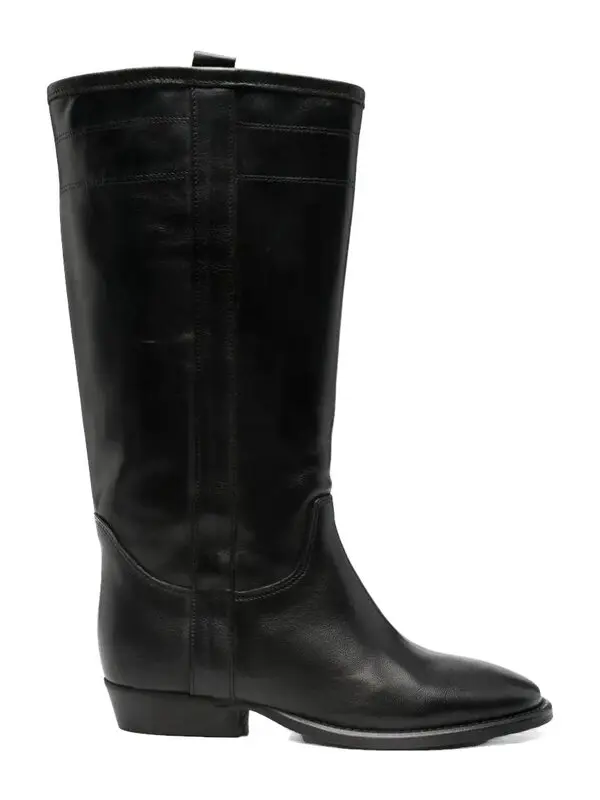 GISEL MOIRE Leather Boots - Black