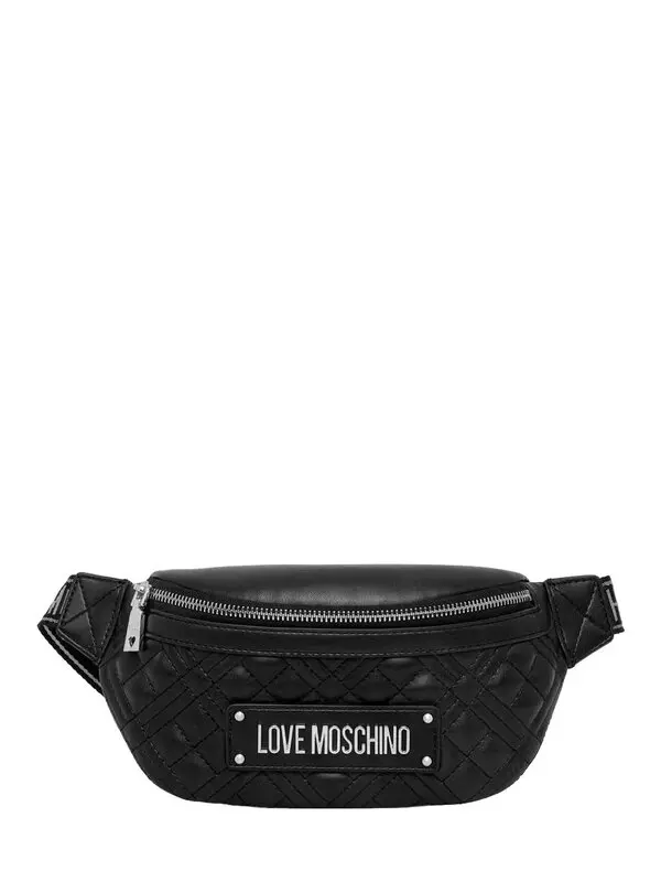 Moschino Quilted Logo-plaque Belt Bag - Black