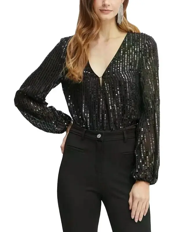 Bardot Sequin-embellished Long-sleeve Top - Black
