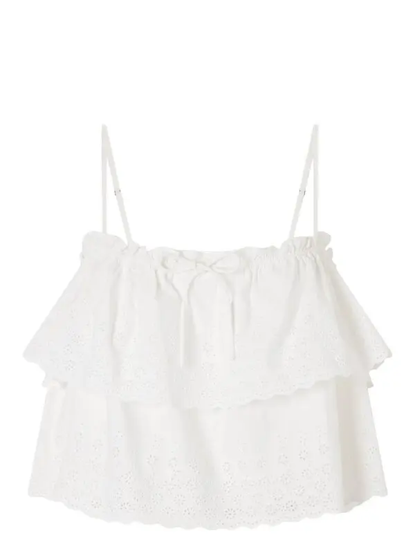 Veronica Beard Oseanna Ruffled Broderie Anglaise Cotton Top - White