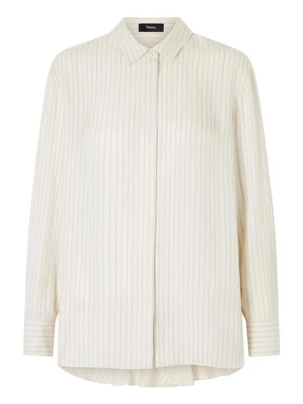 Theory Hi Lo Flou Striped Satin Shirt - Neutrals