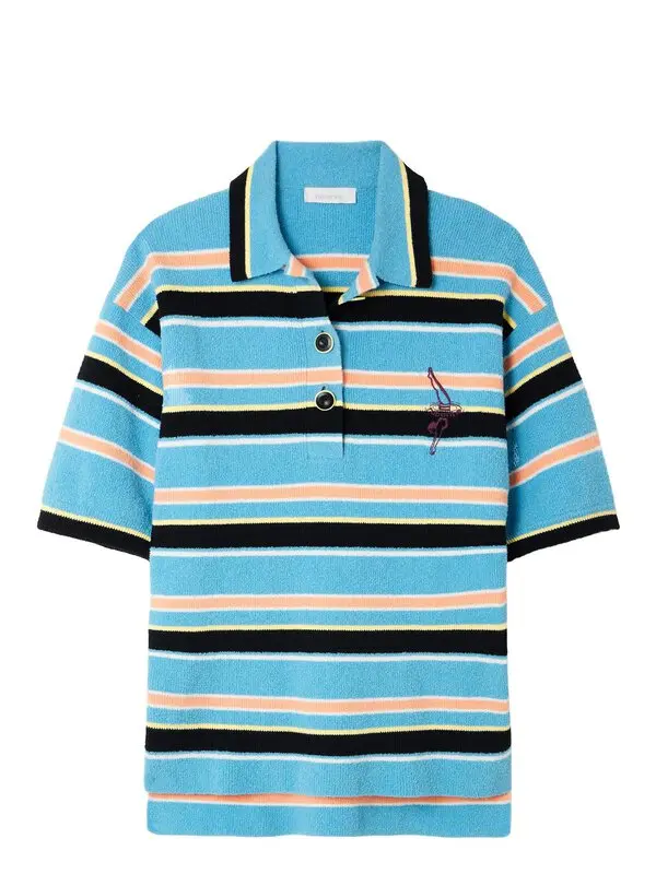 Rabanne Embroidered Striped Terry Polo Shirt - Blue