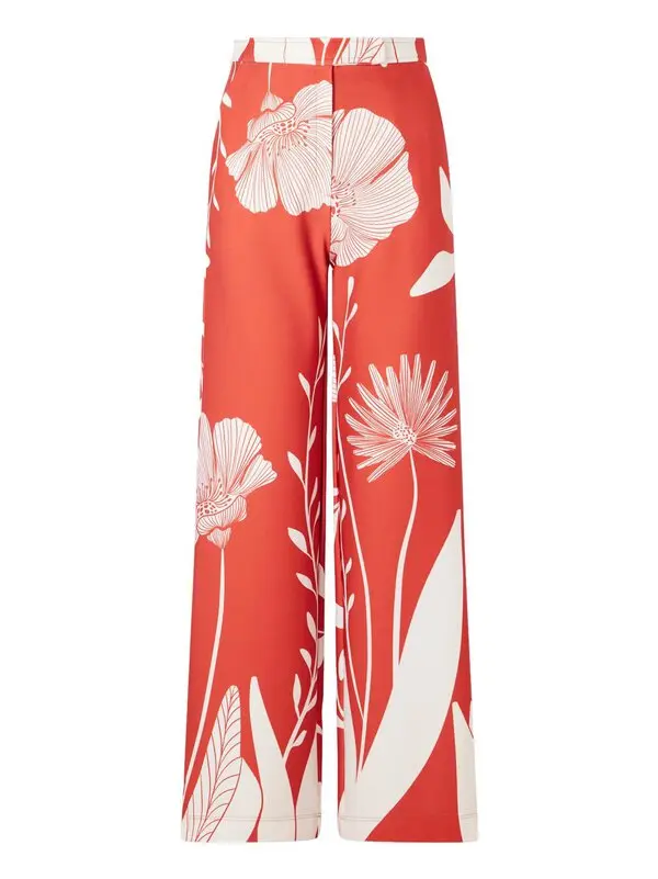 ANDRES OTALORA Ama Y Haz Floral-print Satin-jersey Wide-leg Pants - Red