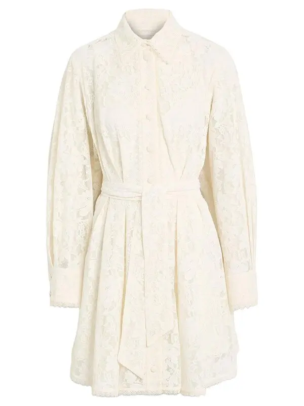 Zimmermann Belted Corded Lace Mini Dress - Cream