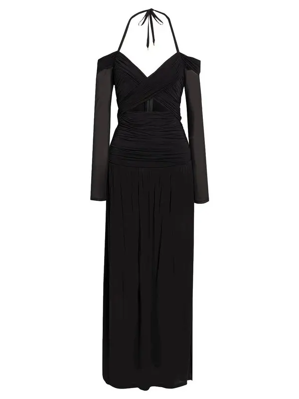 Zimmermann Cutout Ruched Jersey Halterneck Maxi Dress - Black