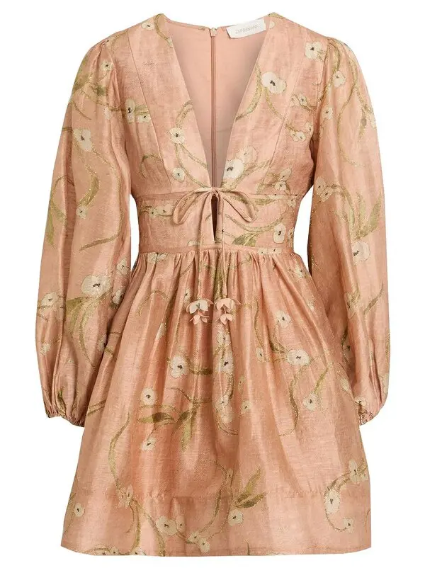 Zimmermann Embroidered Floral-print Linen And Silk-blend Gauze Mini Dress - Antique Rose