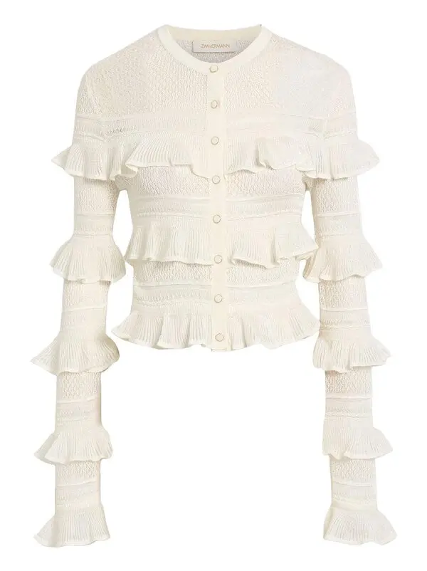 Zimmermann Ruffled Crochet-knit Cardigan - Ivory