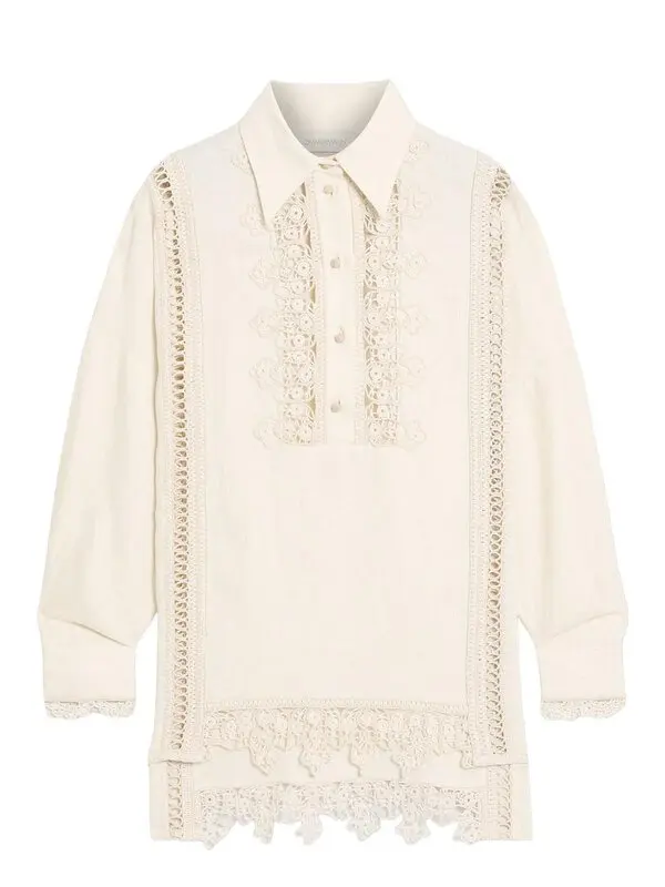 Zimmermann Crochet-trimmed Linen Shirt - Cream