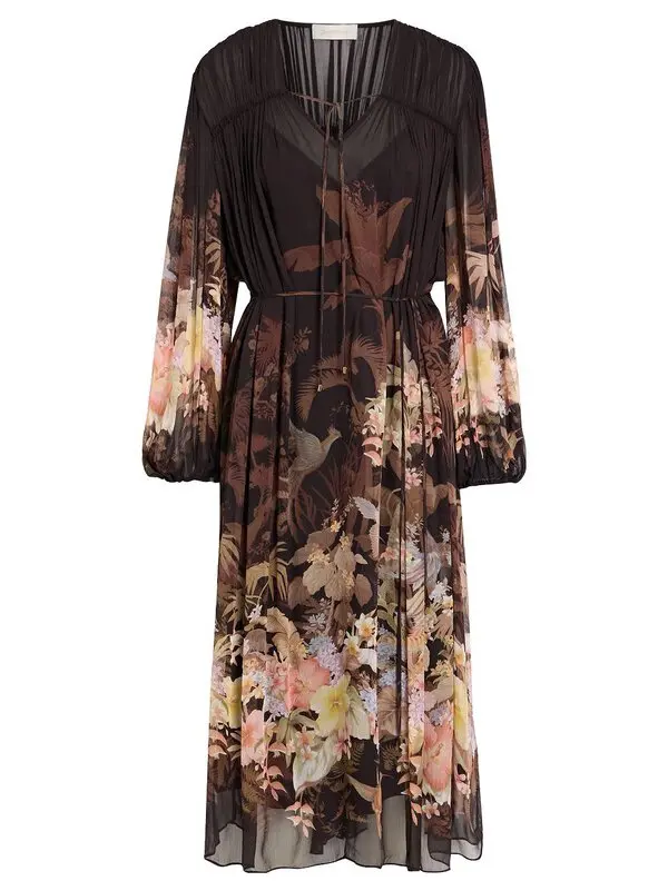 Zimmermann Floral-print Crepon Midi Dress - Black