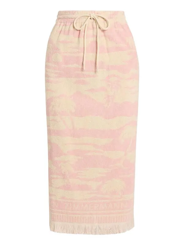 Zimmermann Maxine Fringed Printed Cotton-terry Midi Skirt - Baby Pink