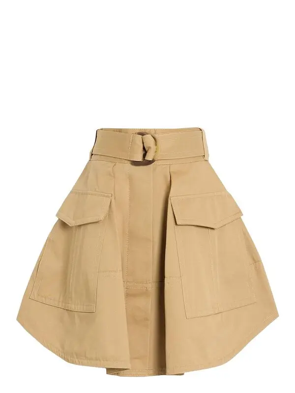 Zimmermann Belted Pleated Cotton-gabardine Mini Skirt - Sand