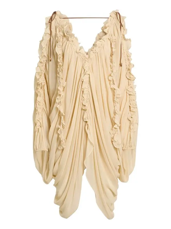 Zimmermann Coldsoulder Ruffled Draped Chiffon Blouse - Beige