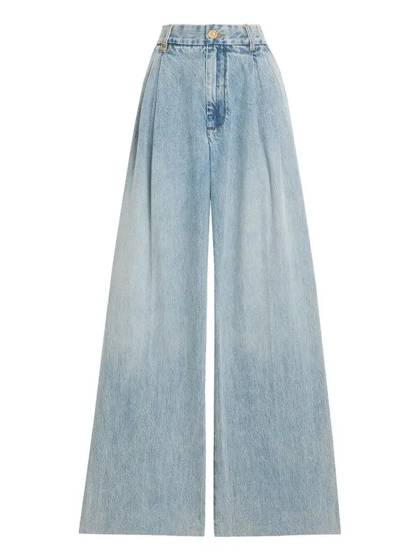Zimmermann Pleated Wide-leg High-rise Jeans - Light Denim