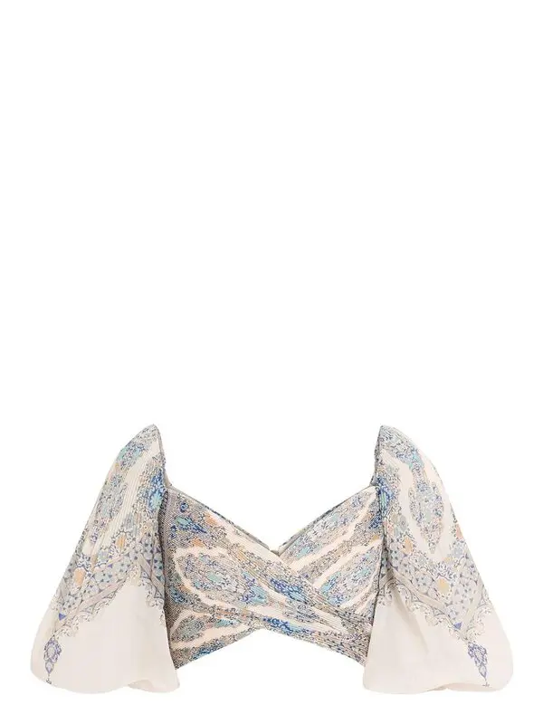Zimmermann Cropped Paisley-print Plissé Organza Top - Sky Blue