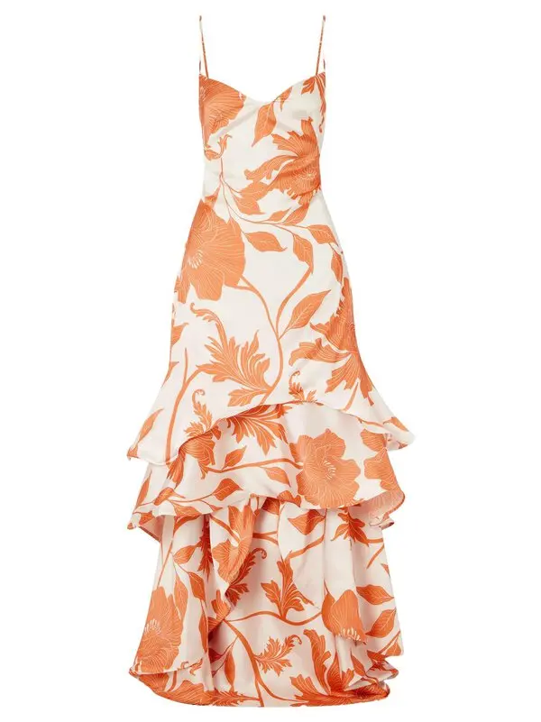 ANDRES OTALORA Estetica Pura Ruffled Tiered Floral-print Maxi Dress - Orange