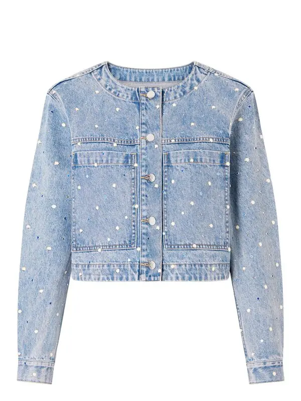 Veronica Beard Lowry Cropped Embellished Denim Jacket - Blue