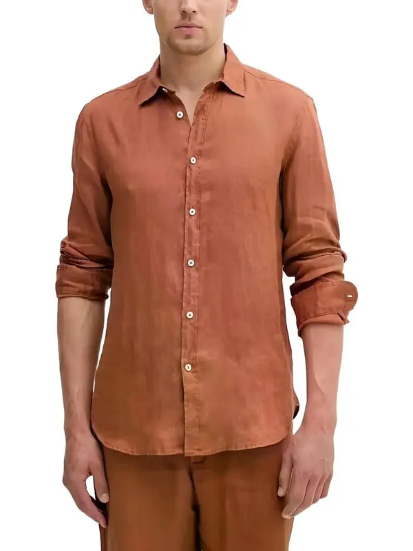 BENETTON Buttoned Linen Shirt - Brown