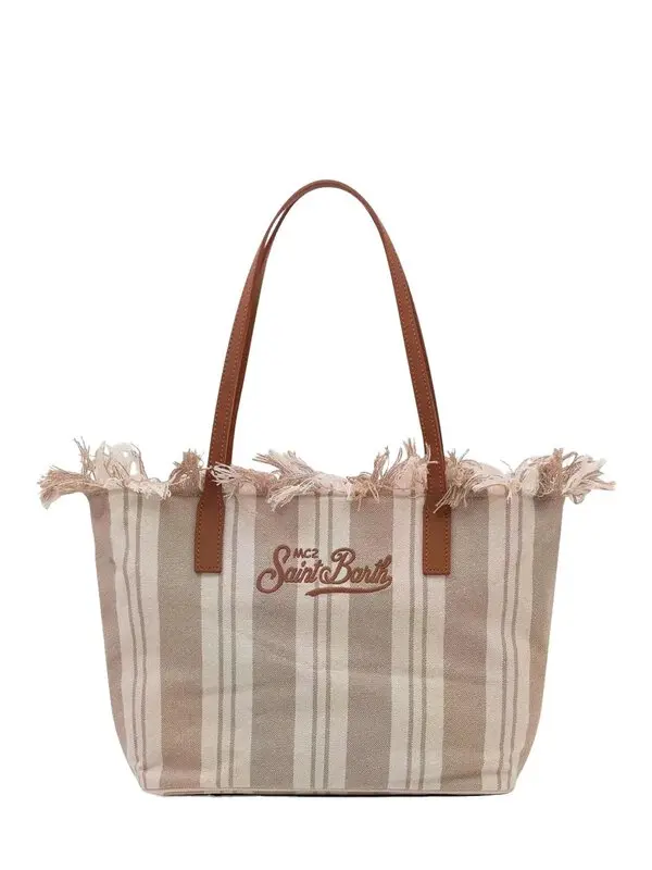 MC2 SAINT BARTH Striped Frayed Trim Tote Bag - Neutrals