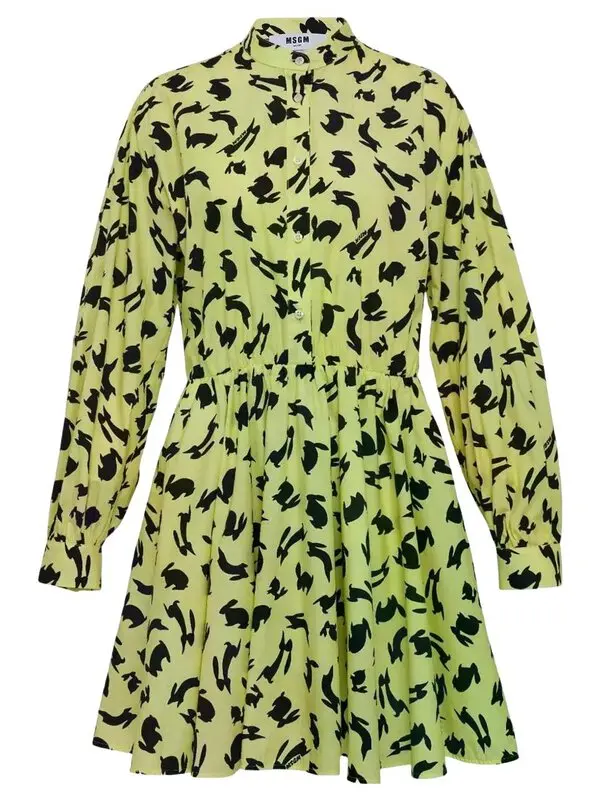 MSGM Rabbit-print Mini Dress - Yellow